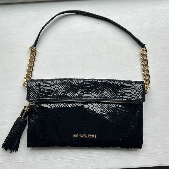 Michael Kors | Bags | Michael Kors Weston Patent Leather Python Embossed Clutch | Poshmark